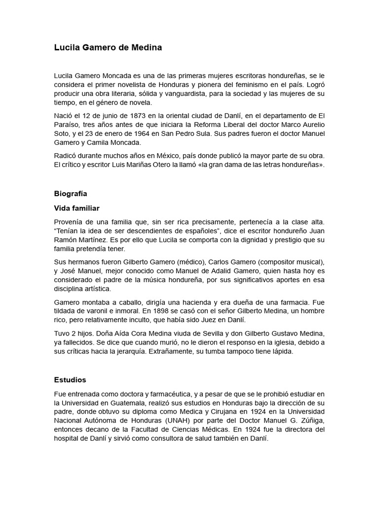 ESCRITORA LUCILA GAMERO DE MEDINA | PDF