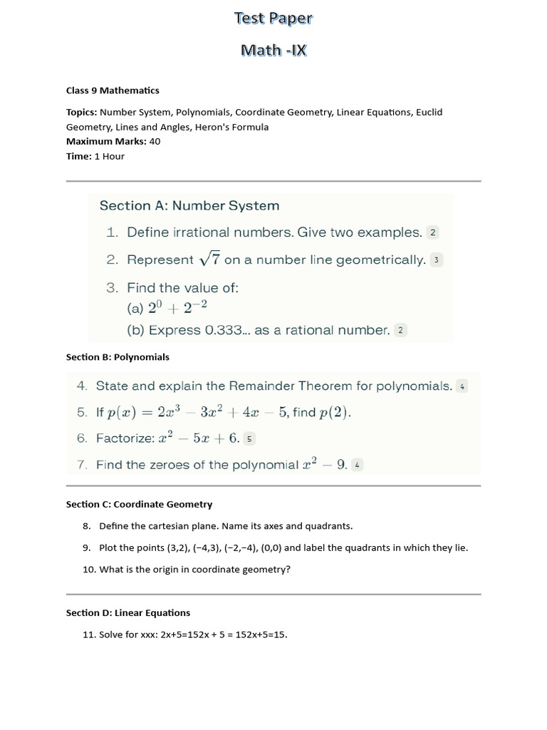 Class 9 Mathematics | PDF