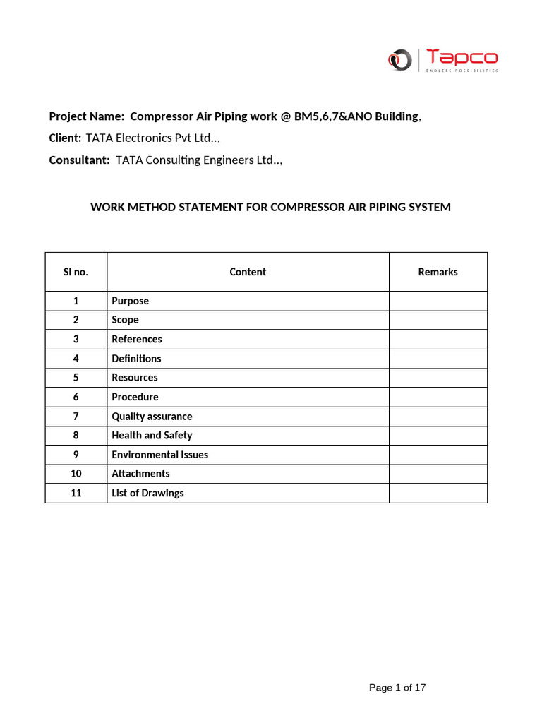 1. Work Method Statement | PDF | Welding | Construction