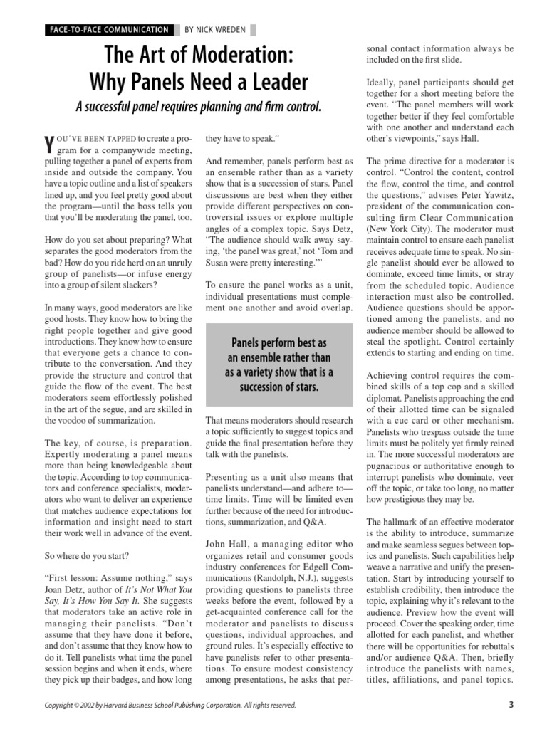 Add AddedThe Art of Moderation - Why Panels Need a Leader | PDF