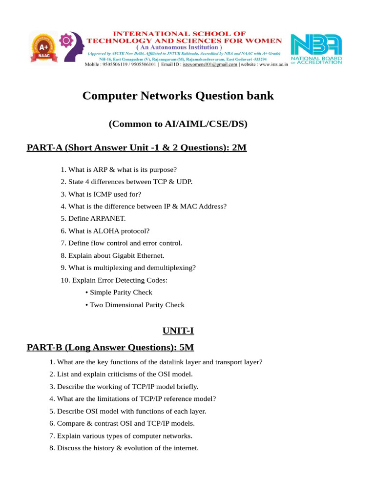 Computer Networks Question Bank Guide | PDF | Transmission Control ...