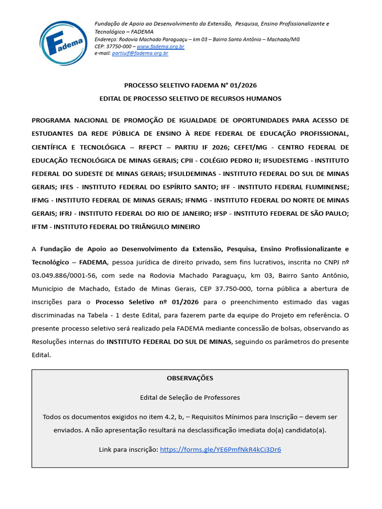 EDITAL-01_2026-Professor-Servidores-federais.docx | PDF | Inquérito | Science