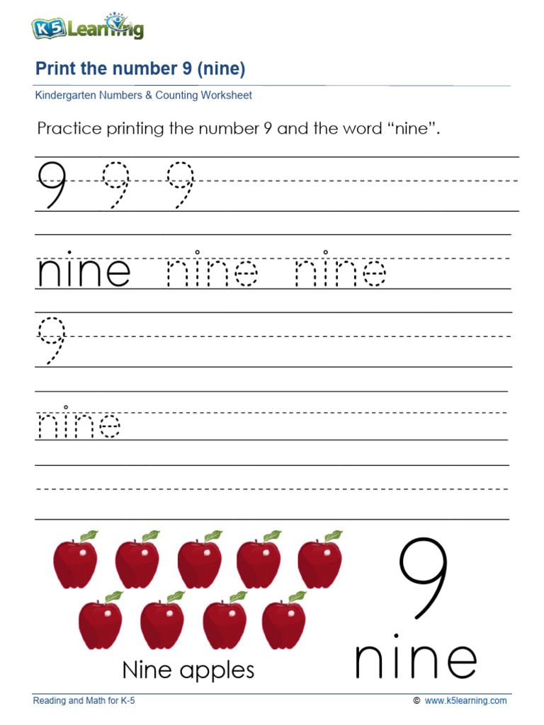 Kindergarten Printing Numbers Nine 9 | PDF