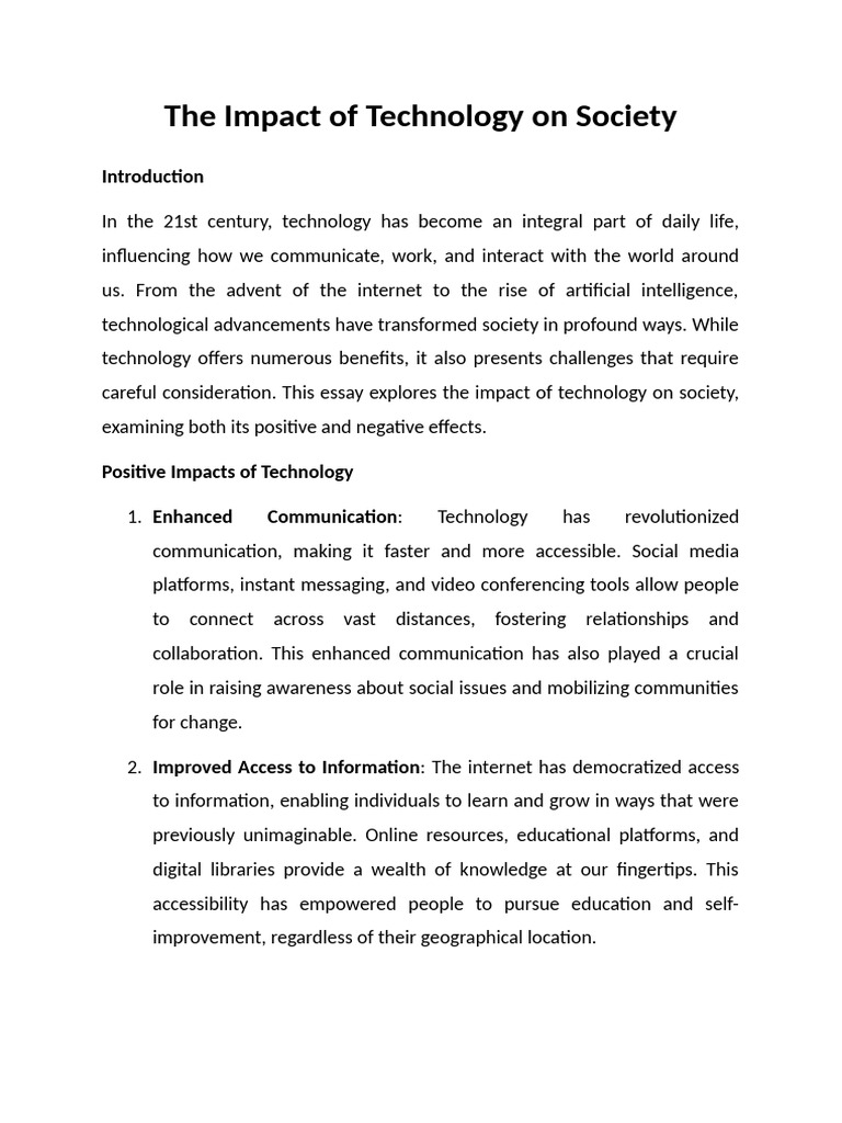 The Impact of Technology on Society | PDF | Health Care