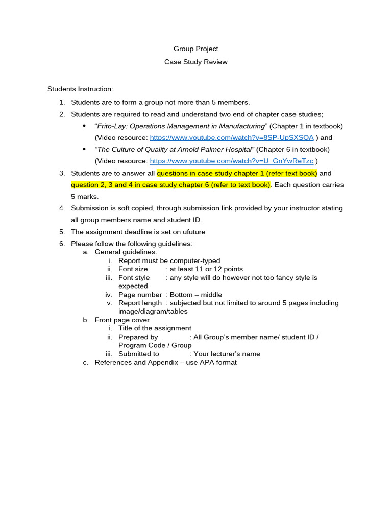 OPM537 Group Case Study Guidelines | PDF