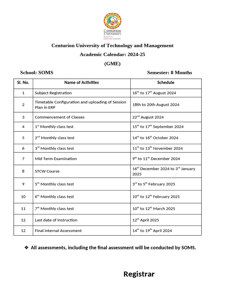 Academic Calendar 2024-25 GME Final | PDF