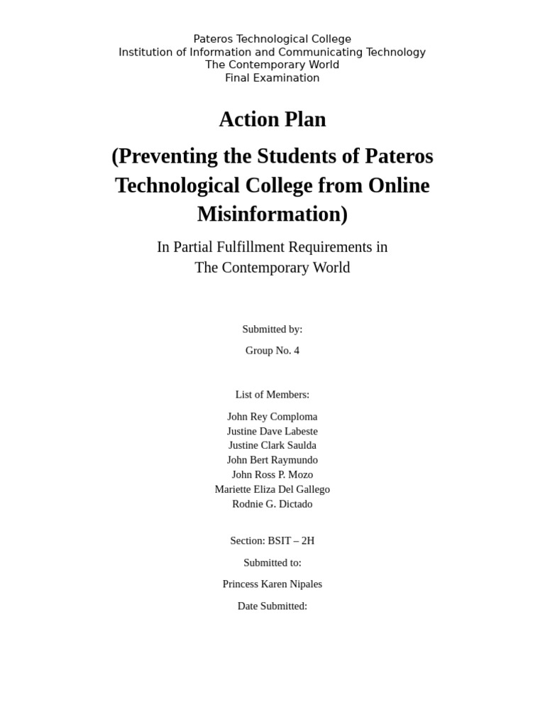 Action Plan Group 4 Contemporary World | PDF | Information And Communications Technology ...