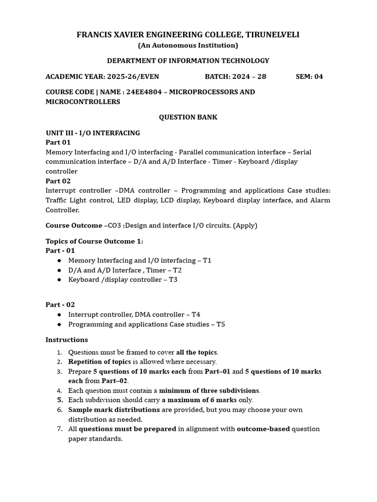 24EE4804-MPMC QB-Unit-3.docx | PDF | Microcontroller | Input/Output