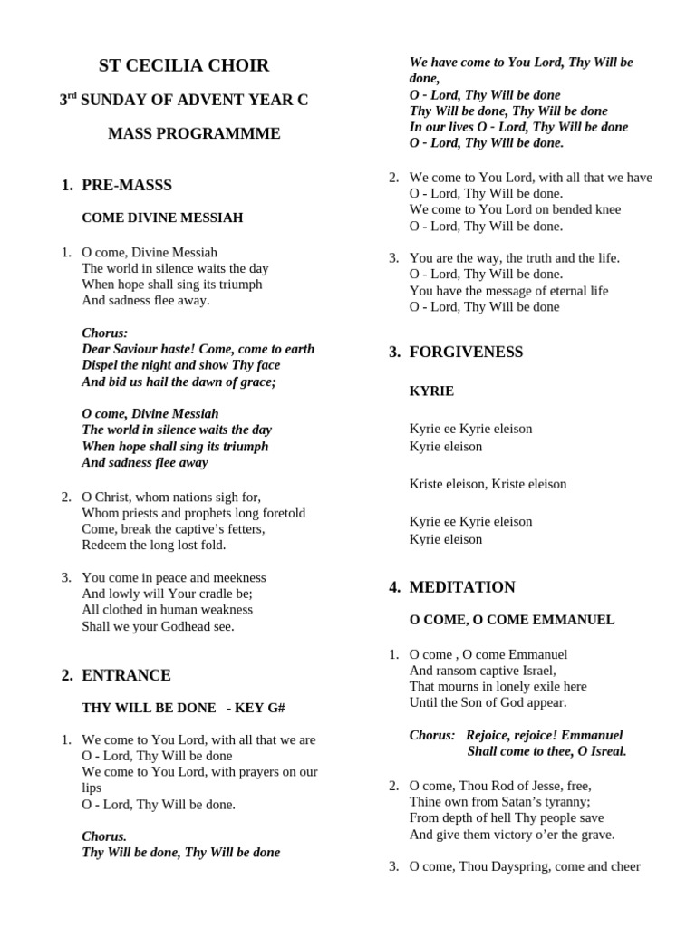 St. Cecilia Choir Advent Mass Program | PDF | Lord's Prayer | Glory ...