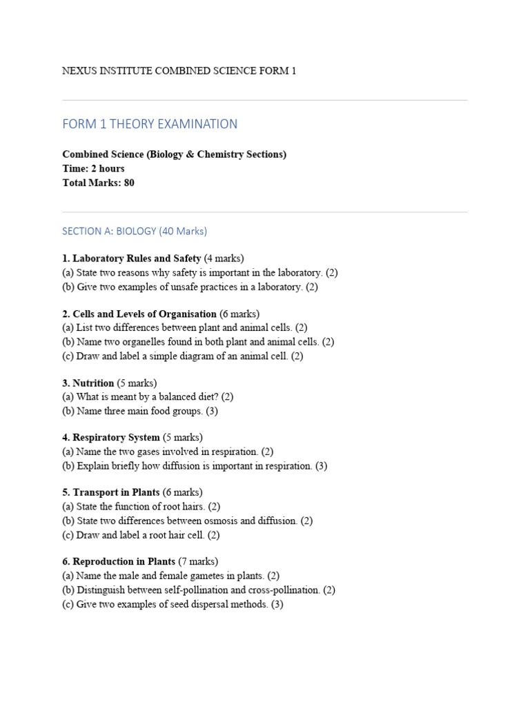 Nexus Institute Combined Science Form 1 | PDF | Metals | Mixture