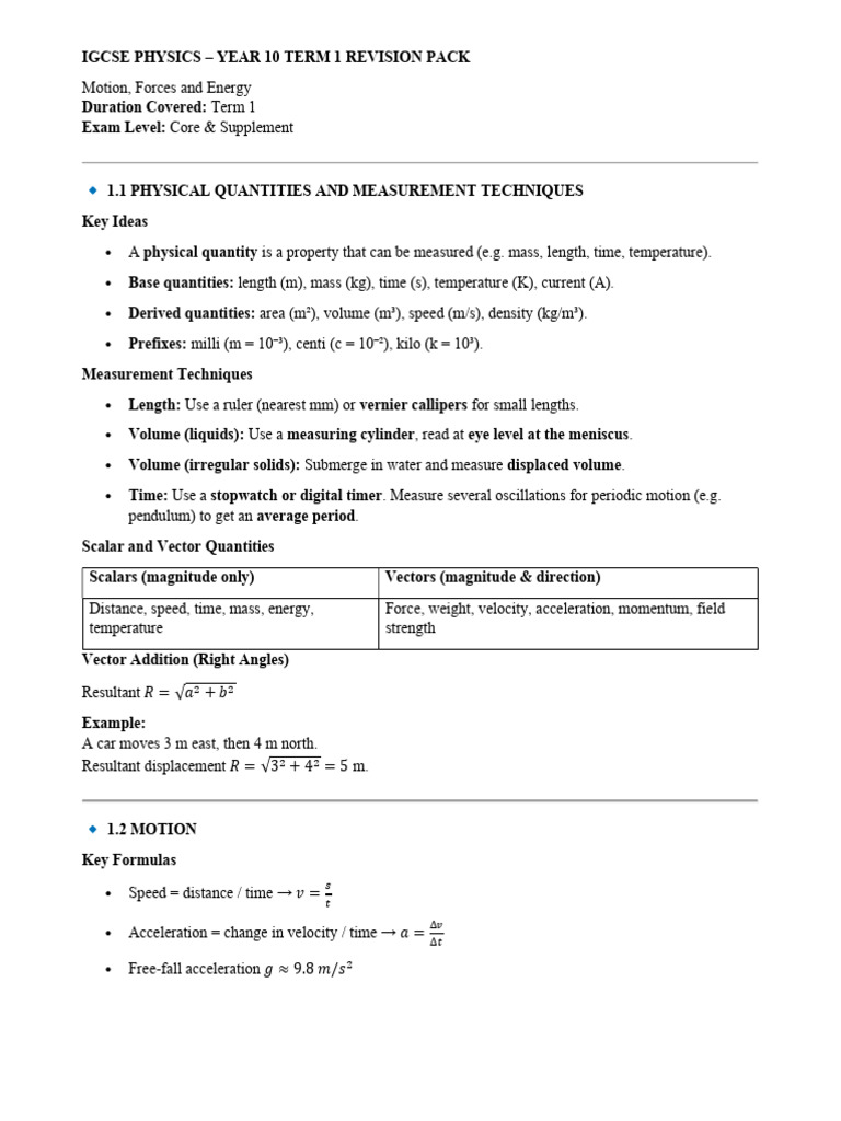Year 10 Physics Revision Pack | PDF | Weight | Mass