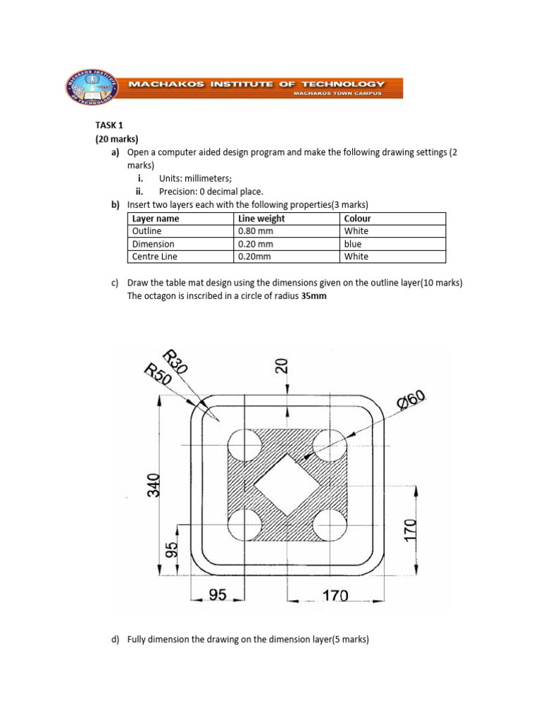 CAD Drawing Task for Table Mat Design | PDF