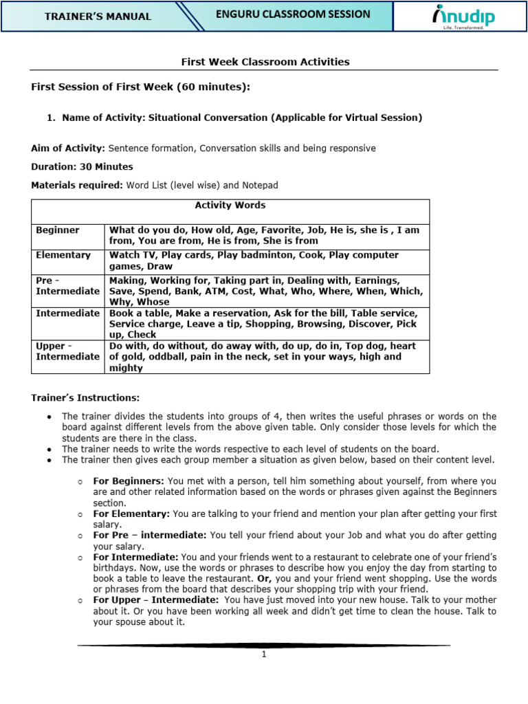 1st Session of 1st Week | PDF