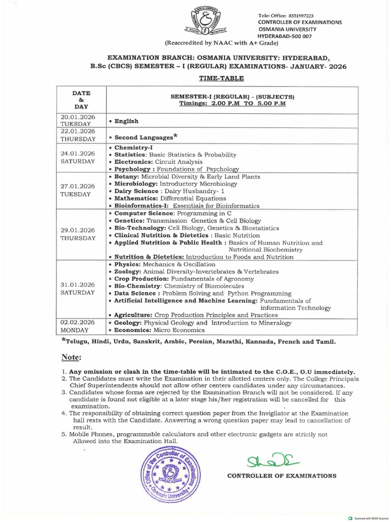 b.sc i Sem Time Table | PDF