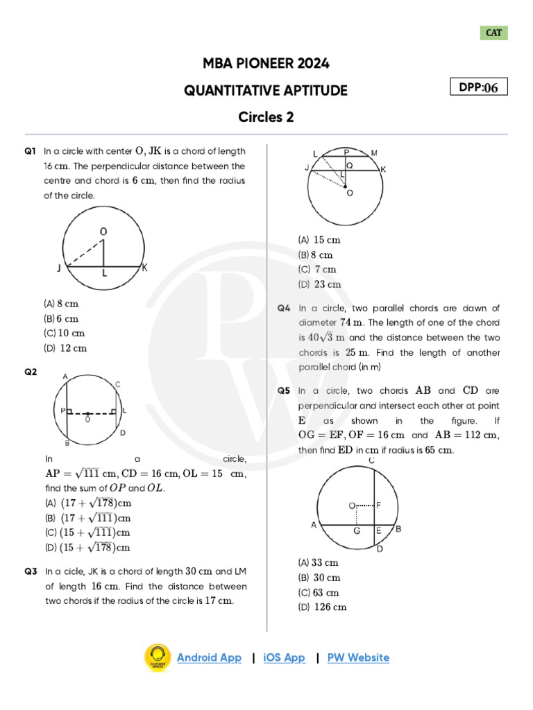 Geometry 06 : DPP 06 || MBA Pioneer 2024 Batch | PDF | Circle ...