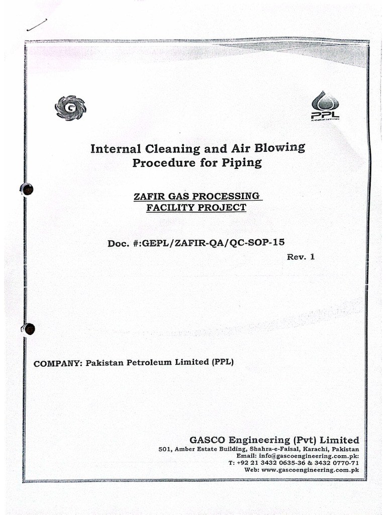 Internal Cleaning Anf Air Blowing Procedure Fir Piping | PDF
