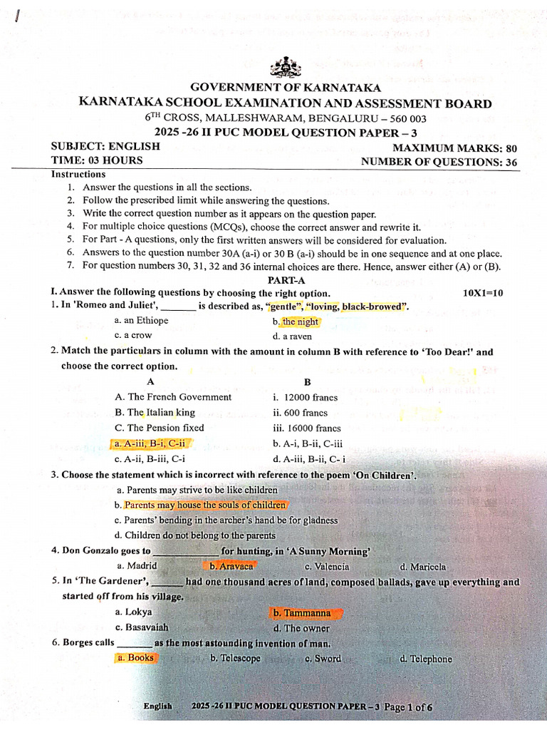 Model Question Paper With Answers 3 | PDF