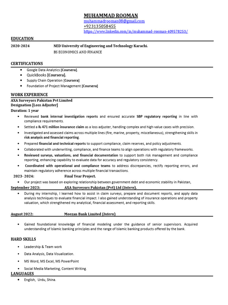 Rooman's Resume | PDF | Regulatory Compliance | Insurance