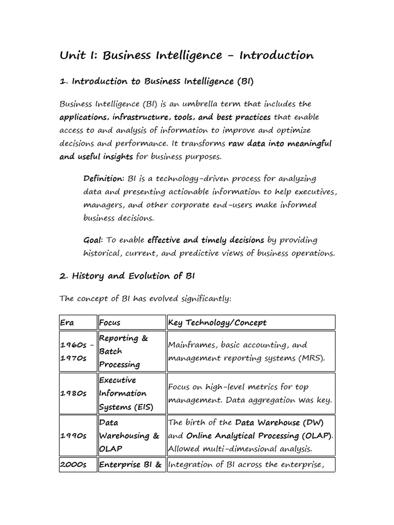 Unit1_Business_Intelli&Analytics | PDF | Business Intelligence | Data ...