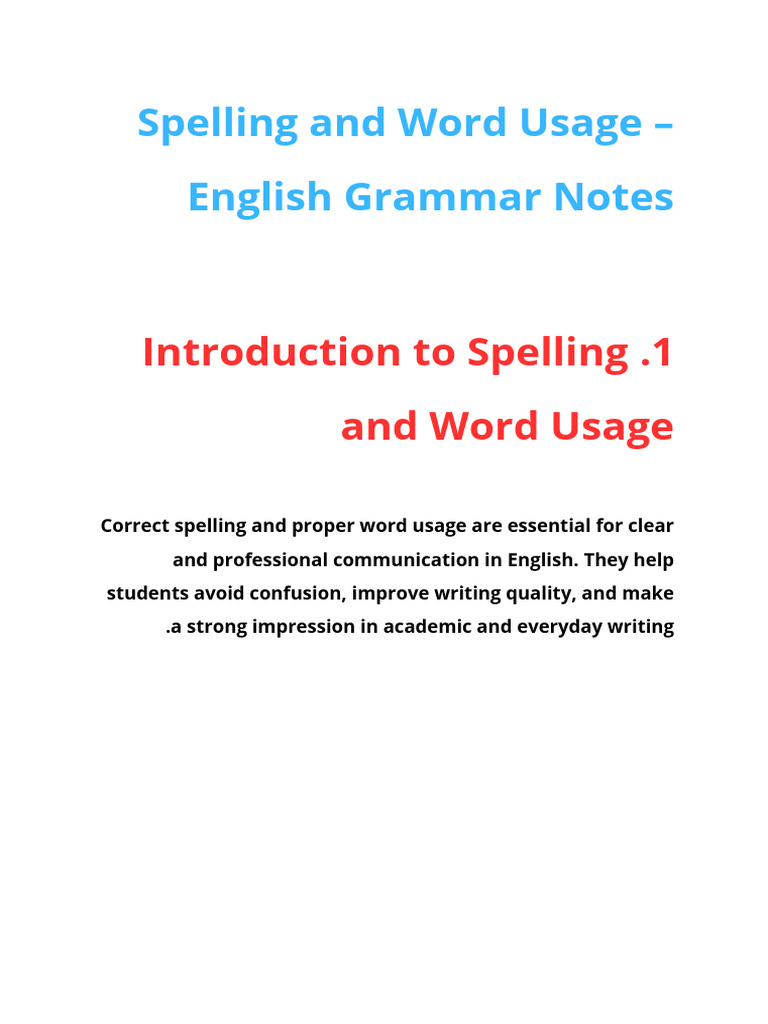 Spelling and Word Usage – English Grammar Notes 51 | PDF | English ...