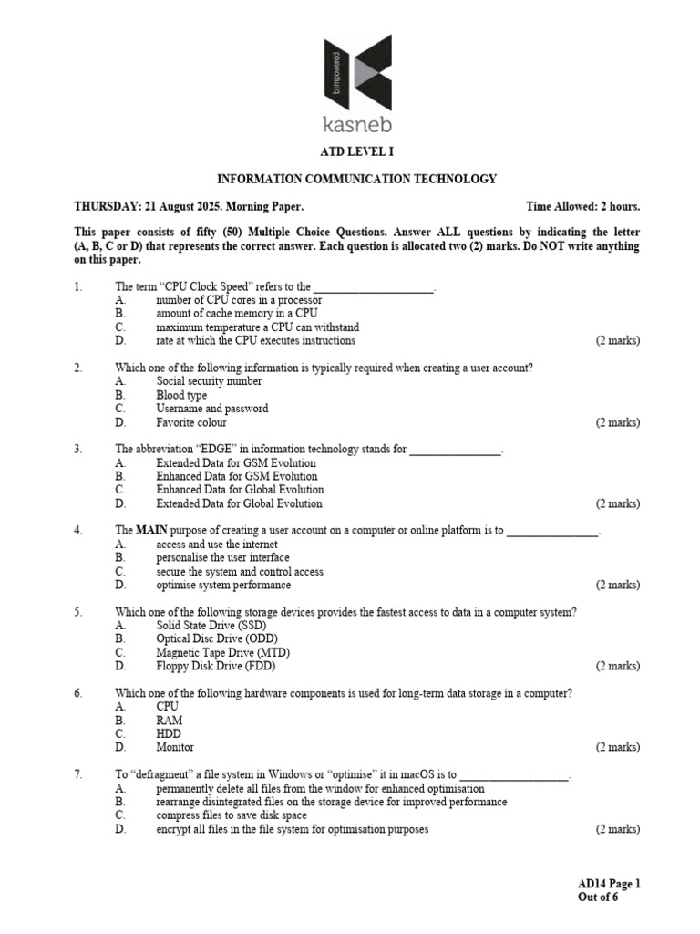 ATD Level I ICT Exam Questions | PDF | Computer Data Storage | Computer ...