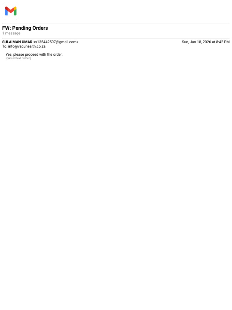Gmail - FW - Pending Orders | PDF