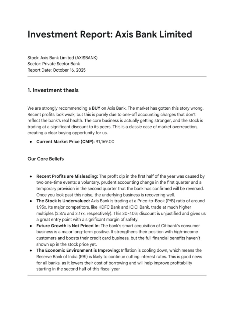Investment Case for Axis Bank Limited (1) | PDF | Banks | Interest
