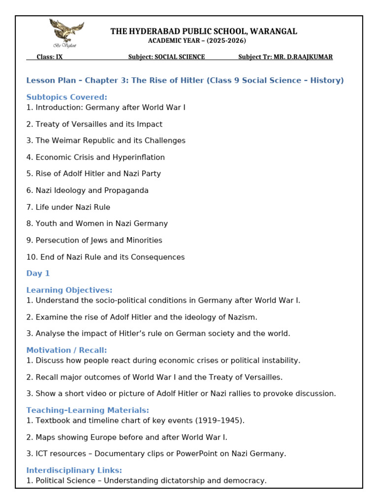 Lesson Plan: Rise of Hitler in Germany | PDF | Nazi Germany | Nazism