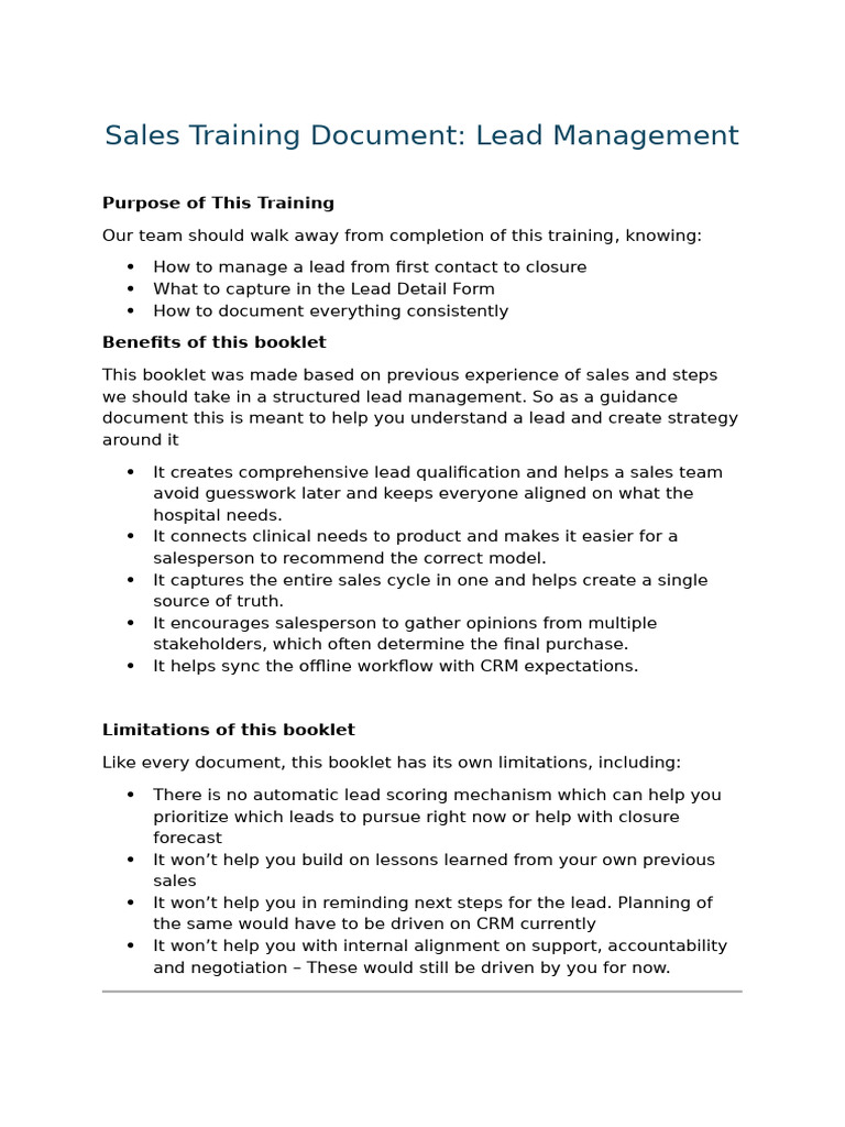 Lead Detail Training Document | PDF | Human Communication | Business