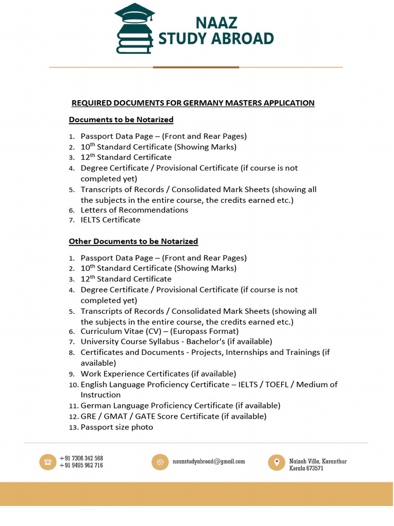Required Documents for German Public Universities | PDF