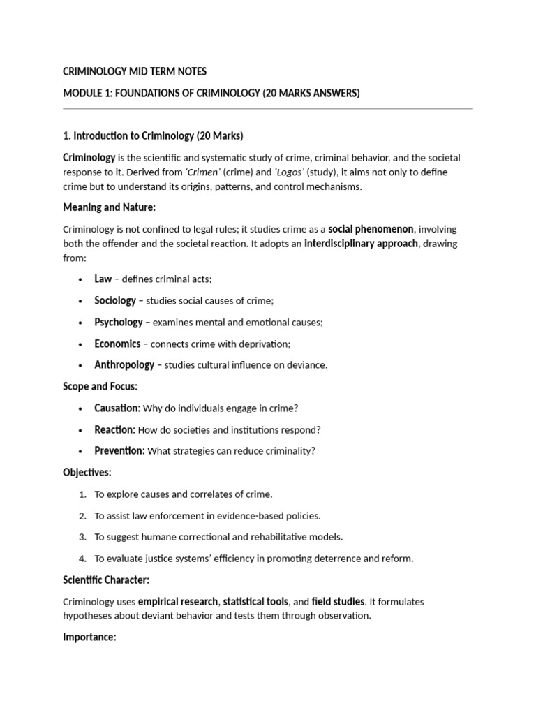 CRIMINOLOGY MID TERM NOTES | PDF | Crimes | Crime & Violence