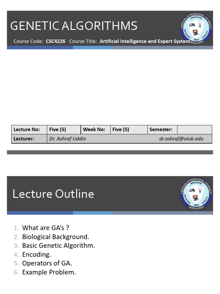AI-Lecture-05[Genetic Algorithm] (1) | PDF