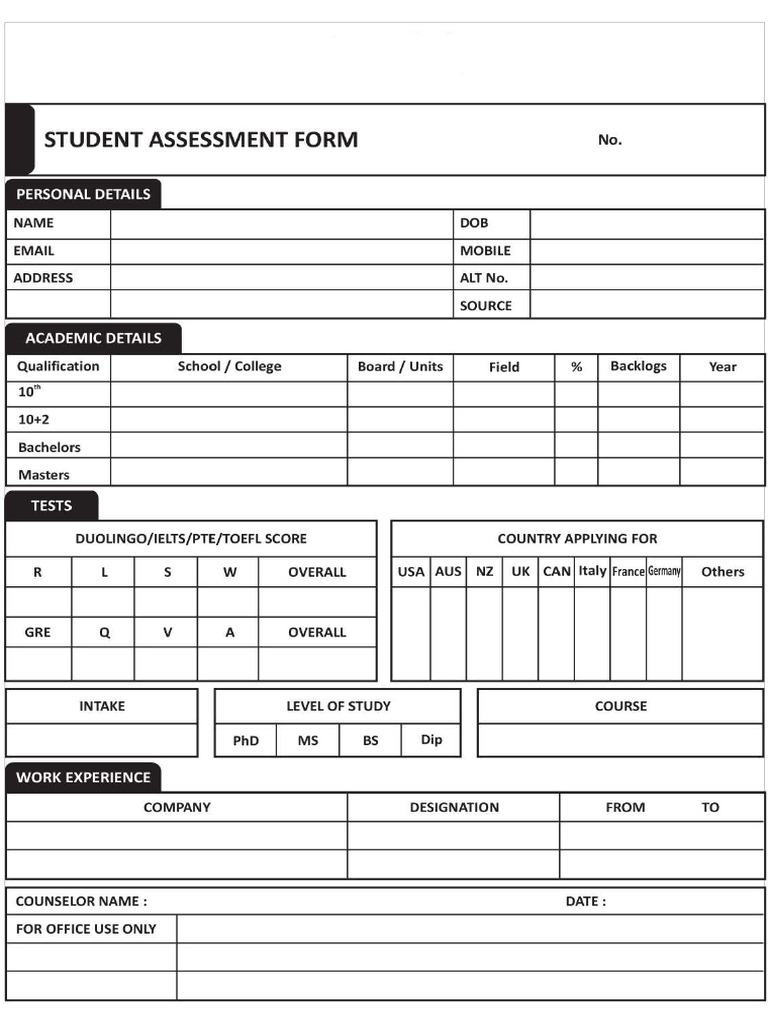 Student Assessment Form USA | PDF