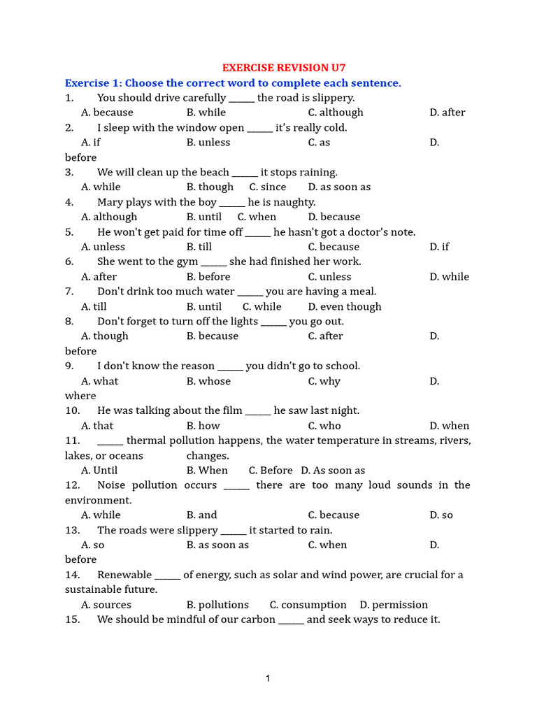 Exercise Revision u7 | PDF | Natural Environment | Earth Sciences