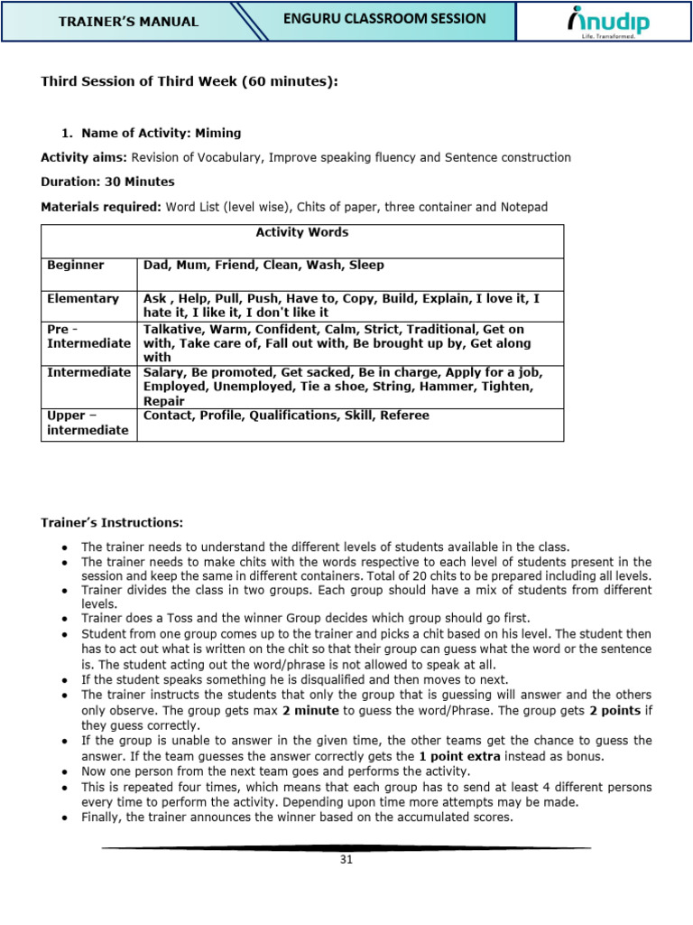 Enguru Trainer's Manual: Miming Activity | PDF | Human Communication ...