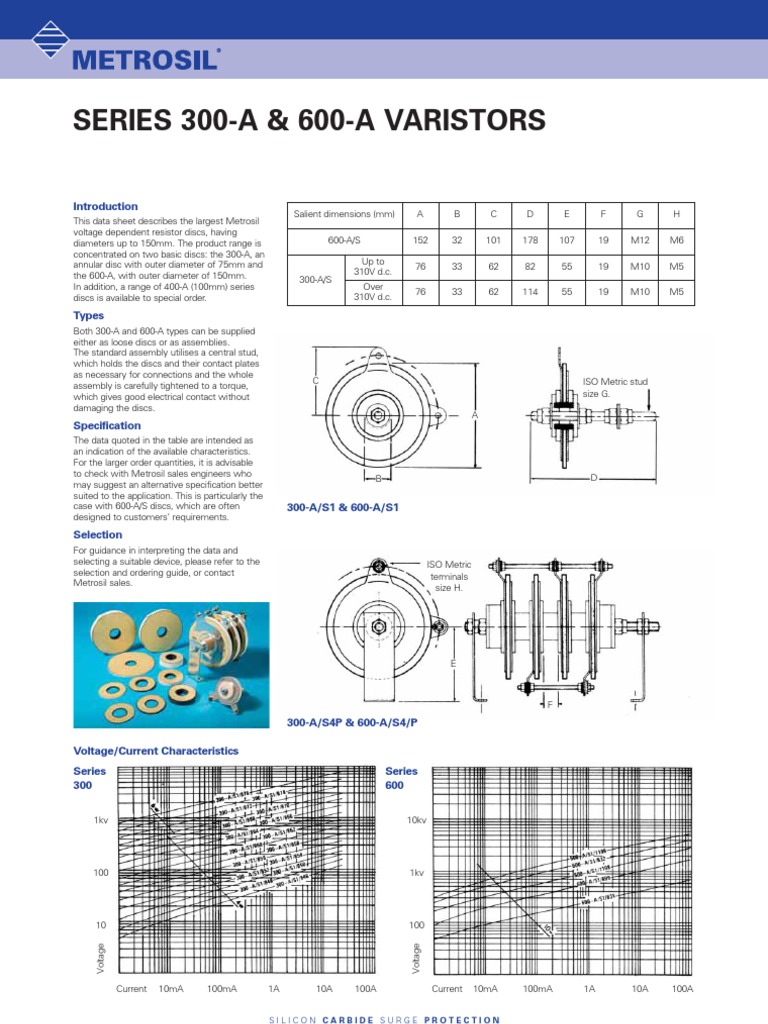Metrosil 300-A and 600-A Varistors | Electricity | Technology