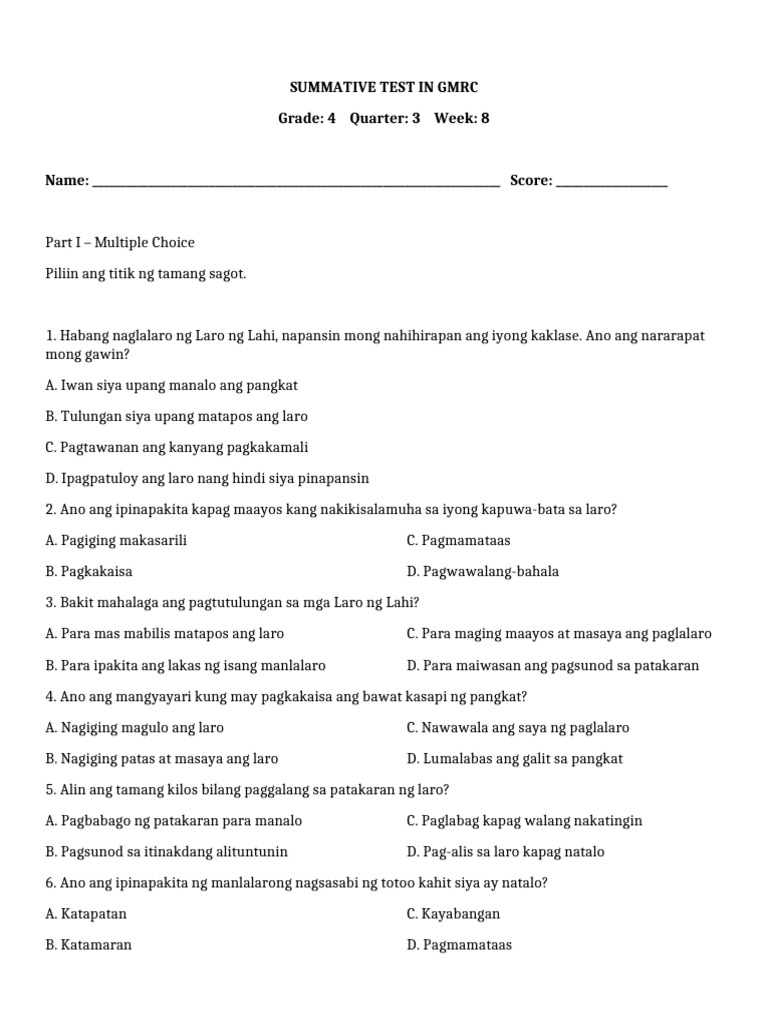Summ_test Gmrc 4 q3 w8 | PDF