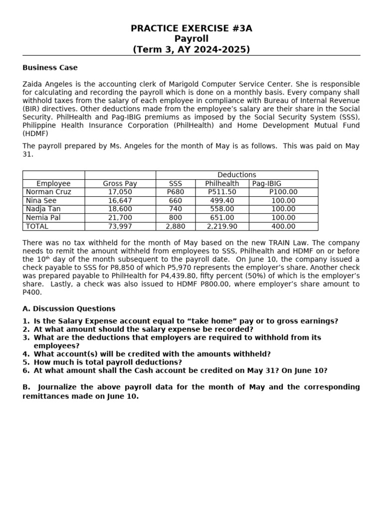 Practice Exercise #3A - PAYROLL | PDF | Payroll Tax | Payroll