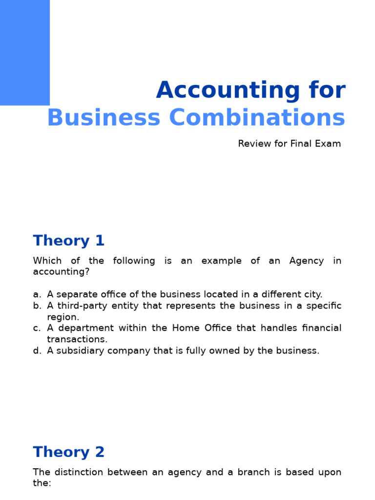 Exam Review: Accounting for Business Combinations | PDF | Debits And ...