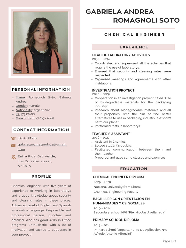 CV Gabriela Romagnoli | PDF | Learning