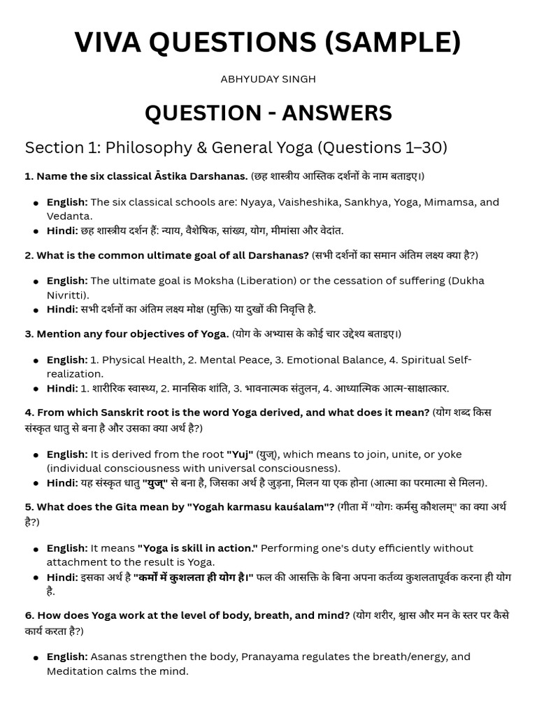 Viva Questions (Sample) With Notes | PDF