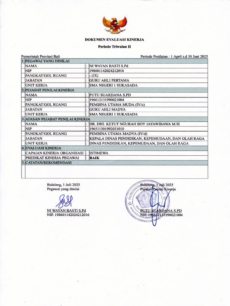 Ni Wayan Basti_Rekaman Umpan Balik Dan Evaluasi Kinerja TW 2 Dan TW 3 | PDF