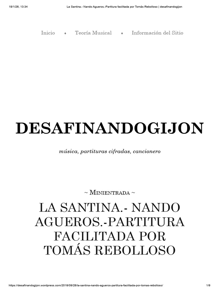 Partitura de "La Santina" - Nando Agueros | PDF