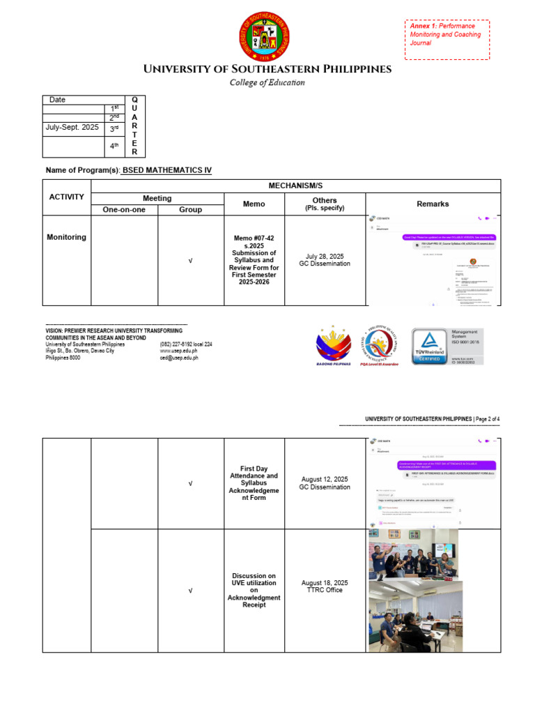 BSED Mathematics IV Program Activities | PDF