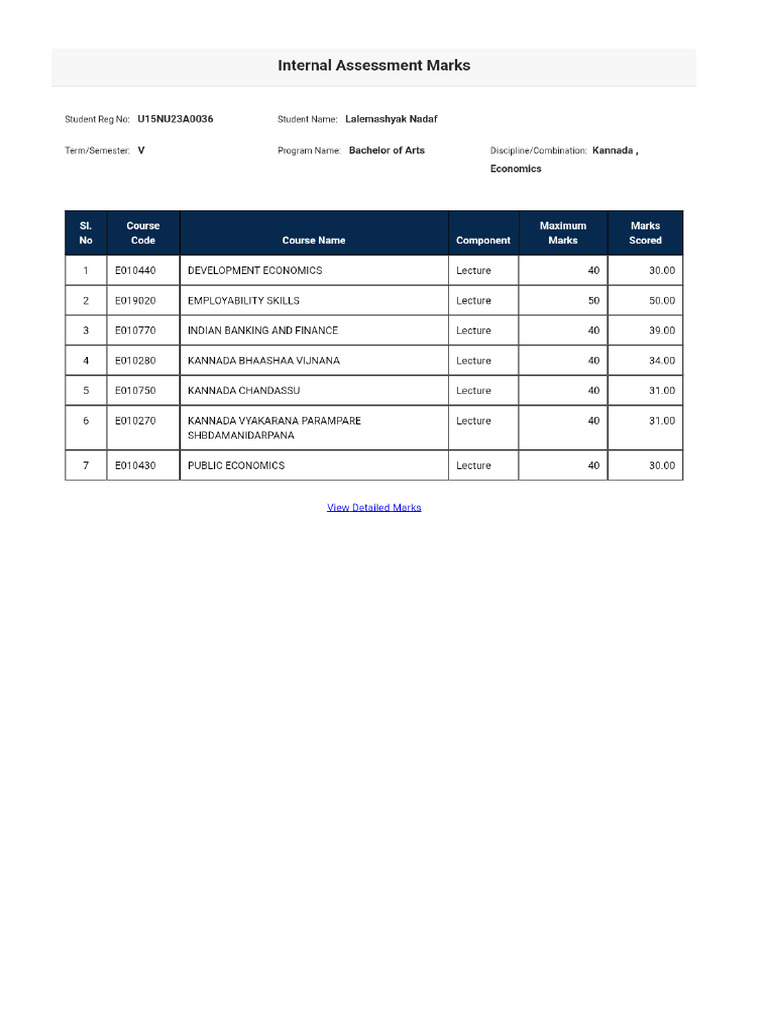 Student Internal Assessment Marks | PDF