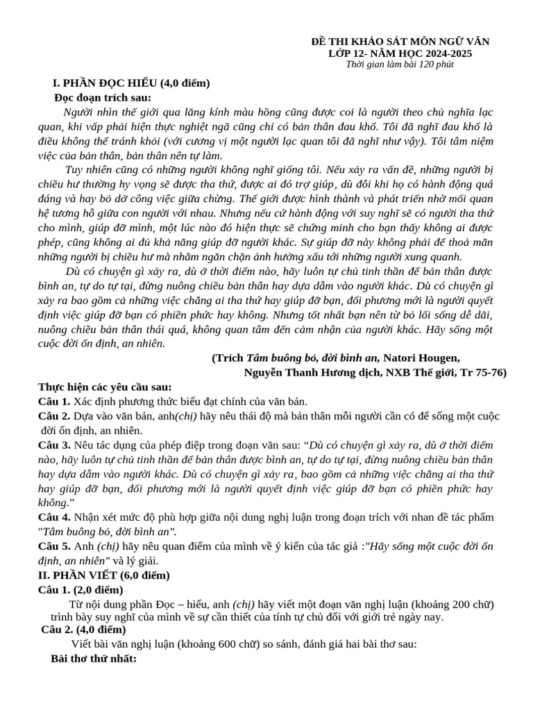 Đề khảo sát 12. Hoài ra | PDF