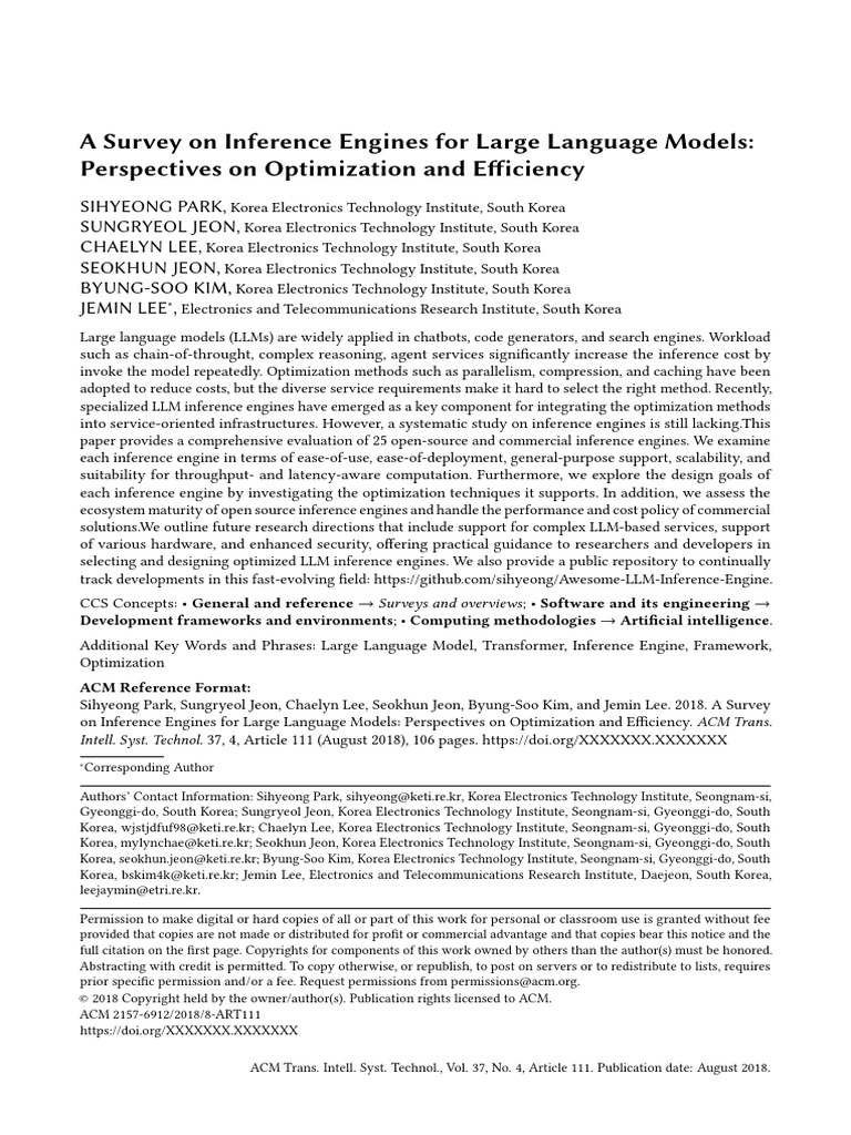 A Survey On Inference Engines For Large Language Models Perspectives On Optimization and ...