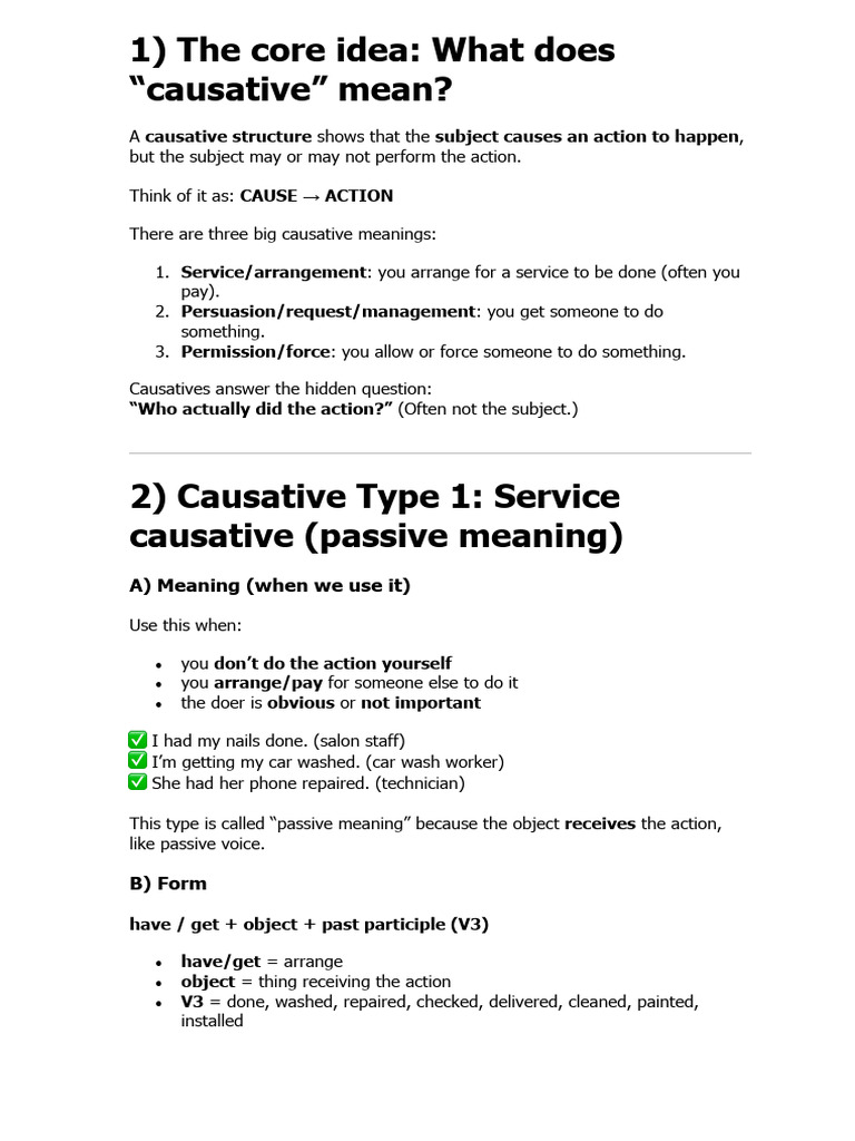 Understanding Causative Structures in English | PDF | Grammatical Tense ...