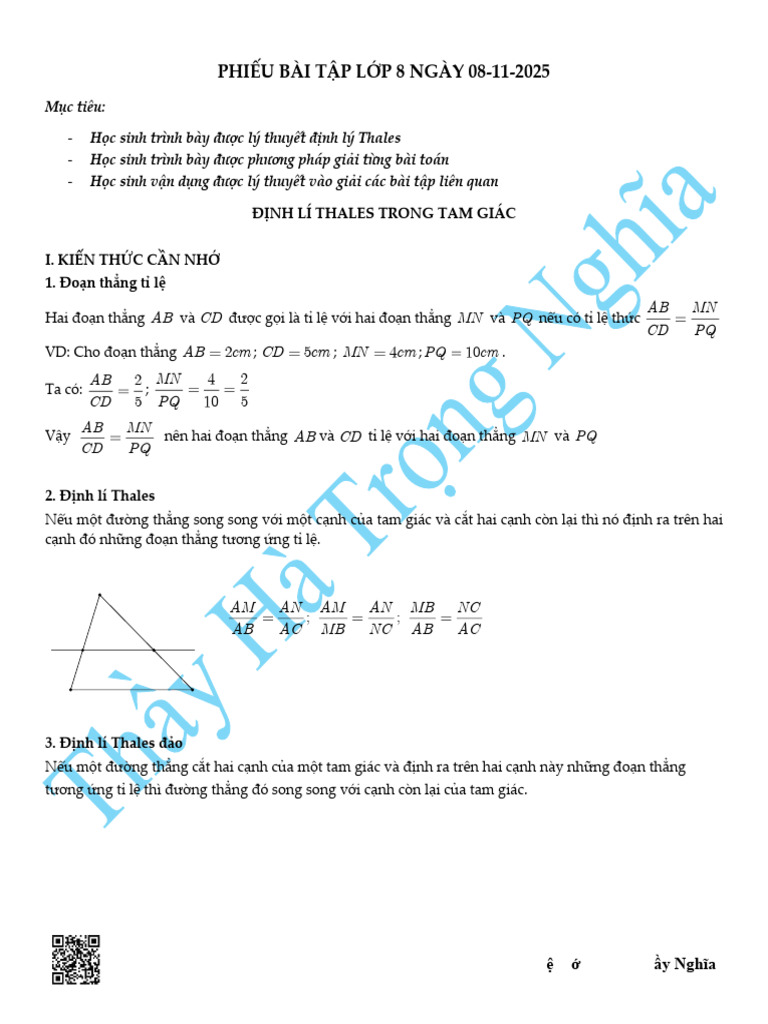 08-11-2025 Lớp 8 Định Lý Thales | PDF