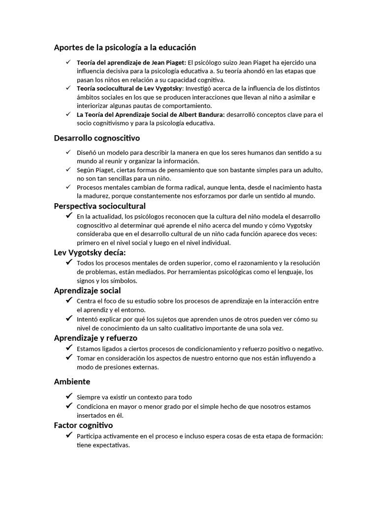 Aportes de La Psicología a La Educación | PDF | Sicología | Aprendizaje